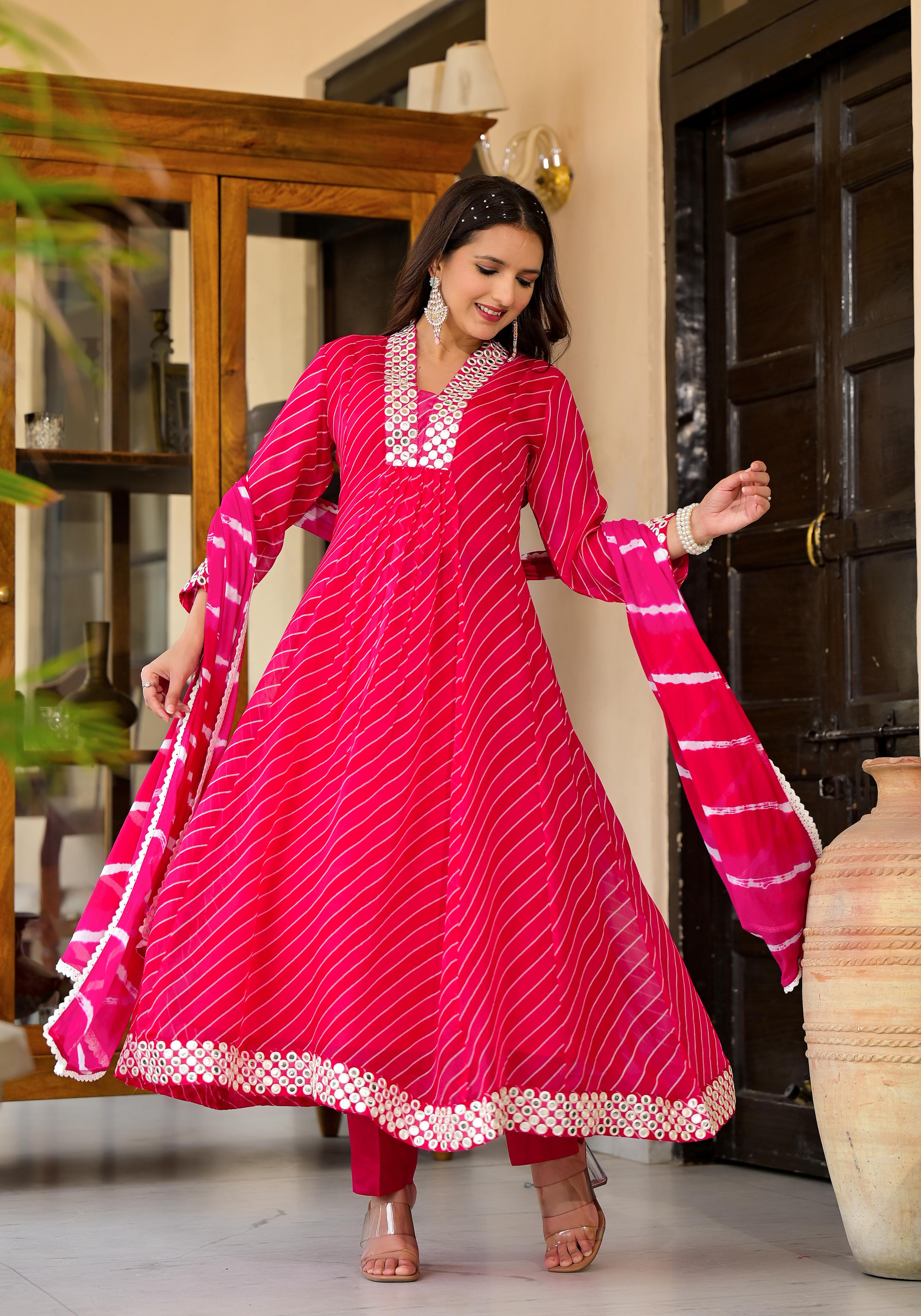 Rani Pink lehariya suit set – Kamodinee